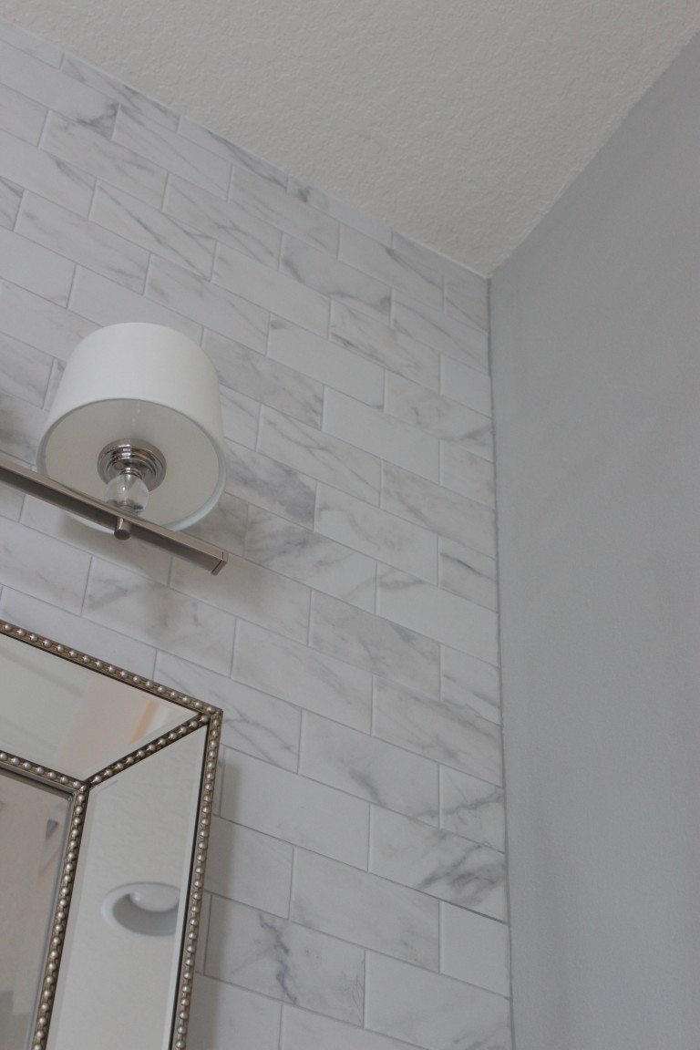 DIY Easy Bathroom Tile Wall - Frills and Drills